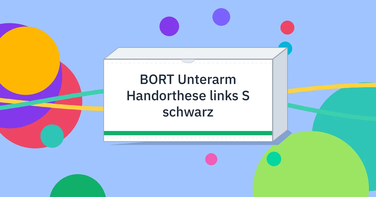 Symbolbild: Packung mit der Aufschrift BORT Unterarm Handorthese links S schwarz (PZN 07668936) – Verfügbarkeit und Bezug in Apotheken in Frankfurt am Main