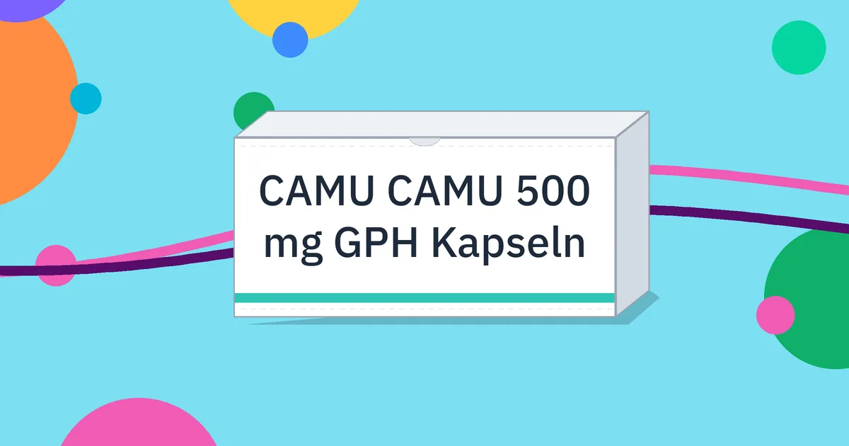 Symbolbild: Packung mit der Aufschrift CAMU CAMU 500 mg GPH Kapseln (PZN 00678802) – Verfügbarkeit und Bezug in Apotheken in Frankfurt am Main