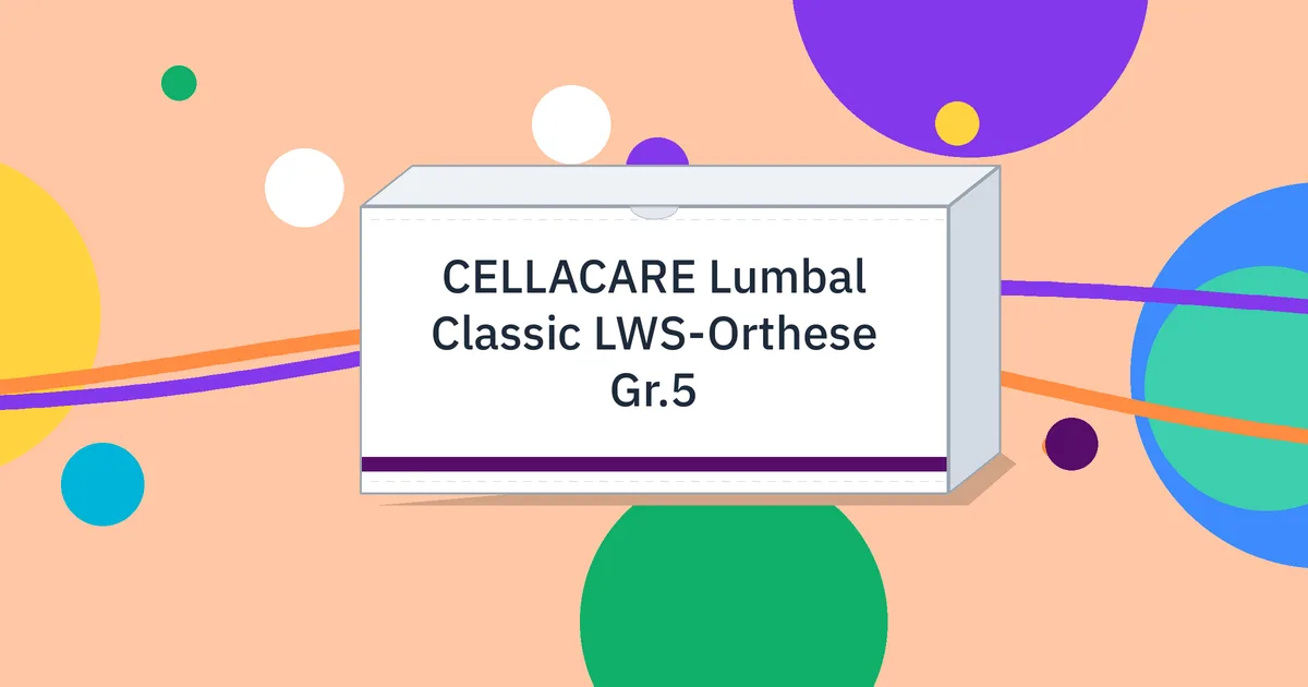Symbolbild: Packung mit der Aufschrift CELLACARE Lumbal Classic LWS-Orthese Gr.5 (PZN 14853232) – Verfügbarkeit und Bezug in Apotheken in Frankfurt am Main