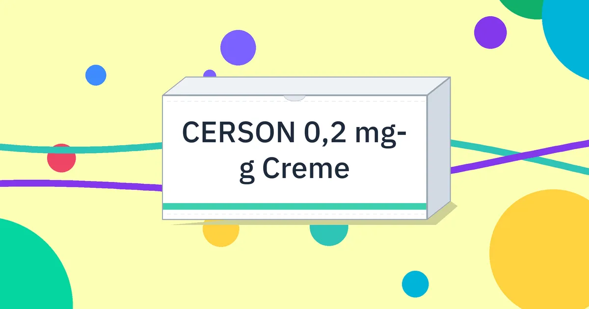 Symbolbild: Packung mit der Aufschrift CERSON 0,2 mg-g Creme (PZN 16609186) – Verfügbarkeit und Bezug in Apotheken in Frankfurt am Main