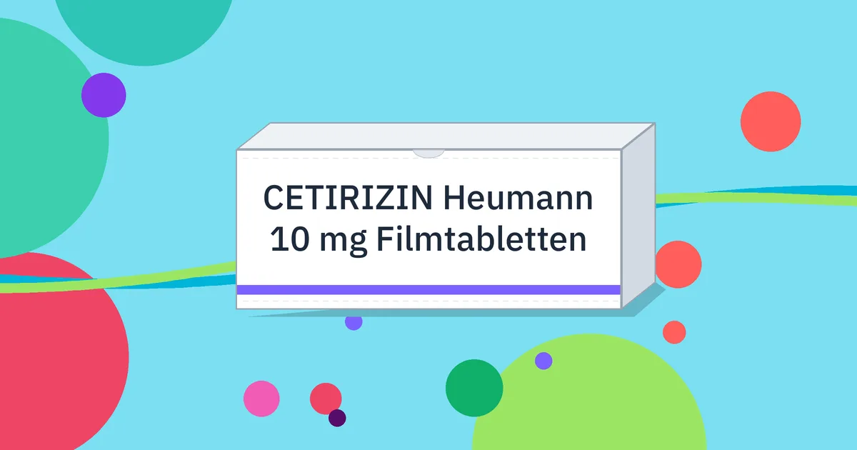 Symbolbild: Packung mit der Aufschrift CETIRIZIN Heumann 10 mg Filmtabletten (PZN 02075462) – Verfügbarkeit und Bezug in Apotheken in Frankfurt am Main