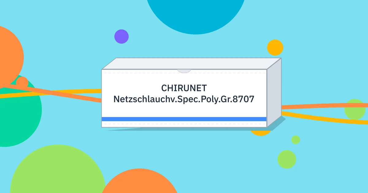 Symbolbild: Packung mit der Aufschrift CHIRUNET Netzschlauchv.Spec.Poly.Gr.8707 (PZN 00478782) – Verfügbarkeit und Bezug in Apotheken in Frankfurt am Main