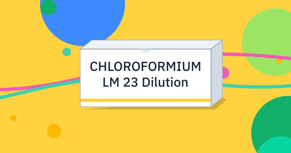 Symbolbild: Packung mit der Aufschrift CHLOROFORMIUM LM 23 Dilution (PZN 13444684) – Verfügbarkeit und Bezug in Apotheken in Frankfurt am Main