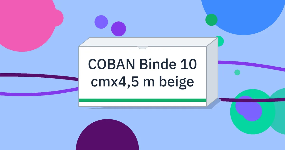 Symbolbild: Packung mit der Aufschrift COBAN Binde 10 cmx4,5 m beige (PZN 15292853) – Verfügbarkeit und Bezug in Apotheken in Frankfurt am Main