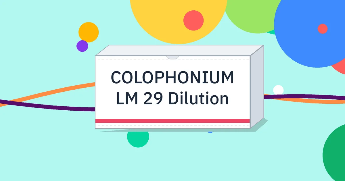 Symbolbild: Packung mit der Aufschrift COLOPHONIUM LM 29 Dilution (PZN 13448512) – Verfügbarkeit und Bezug in Apotheken in Frankfurt am Main
