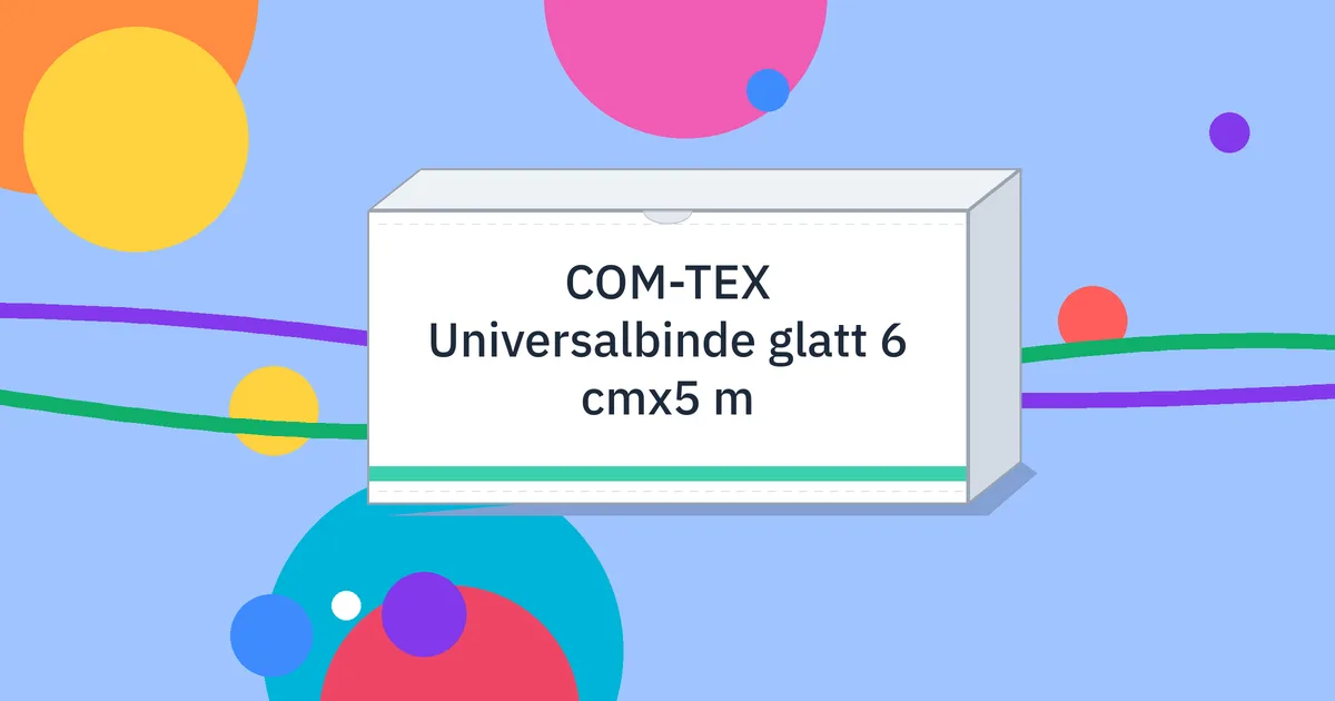 Symbolbild: Packung mit der Aufschrift COM-TEX Universalbinde glatt 6 cmx5 m (PZN 19143268) – Verfügbarkeit und Bezug in Apotheken in Frankfurt am Main