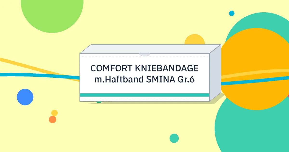 Symbolbild: Packung mit der Aufschrift COMFORT KNIEBANDAGE m.Haftband SMINA Gr.6 (PZN 20162868) – Verfügbarkeit und Bezug in Apotheken in Frankfurt am Main