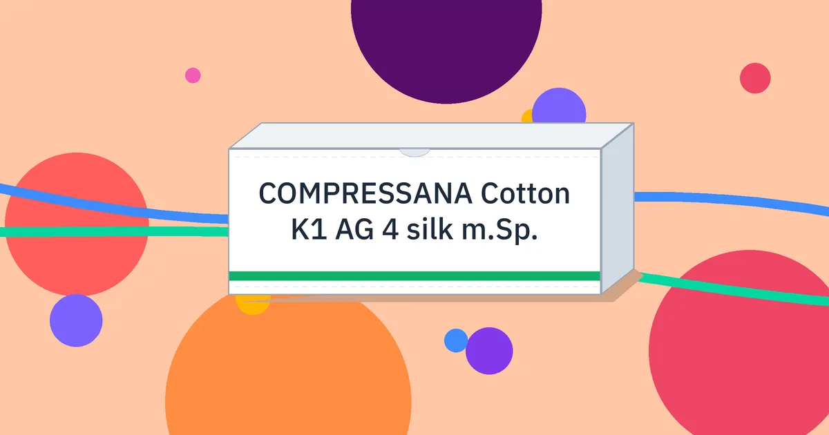 Symbolbild: Packung mit der Aufschrift COMPRESSANA Cotton K1 AG 4 silk m.Sp. (PZN 11393379) – Verfügbarkeit und Bezug in Apotheken in Frankfurt am Main