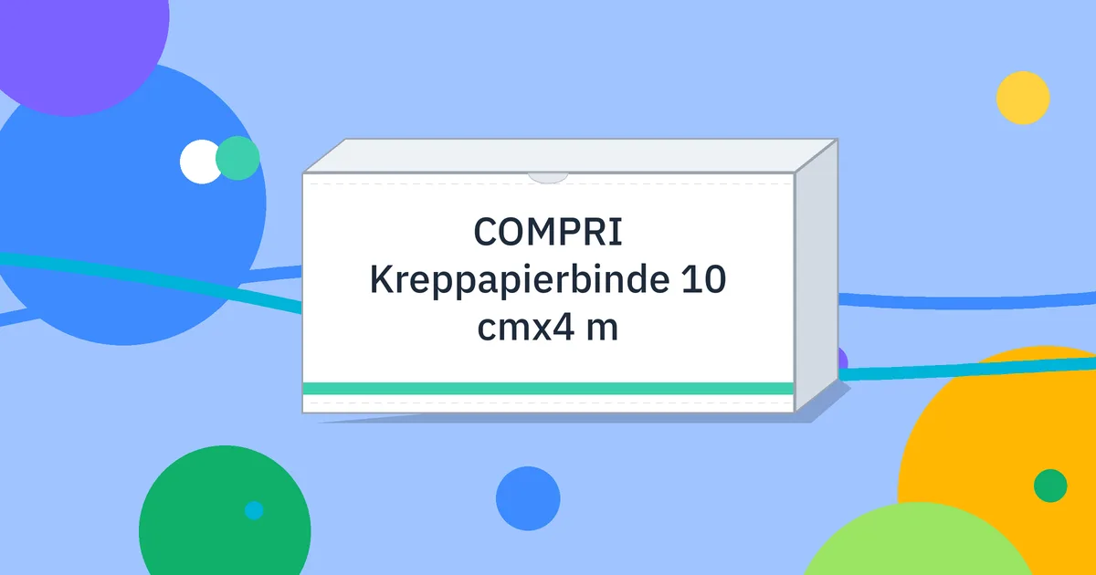 Symbolbild: Packung mit der Aufschrift COMPRI Kreppapierbinde 10 cmx4 m (PZN 04949741) – Verfügbarkeit und Bezug in Apotheken in Frankfurt am Main