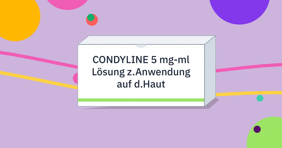 Symbolbild: Packung mit der Aufschrift CONDYLINE 5 mg-ml Lösung z.Anwendung auf d.Haut (PZN 19460425) – Verfügbarkeit und Bezug in Apotheken in Frankfurt am Main
