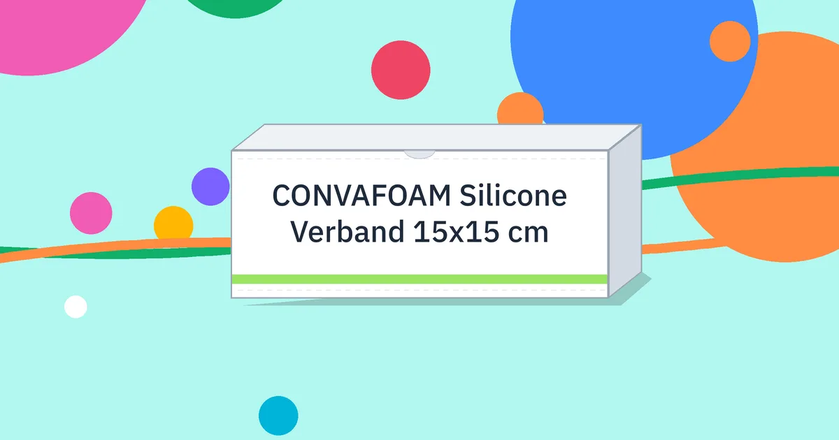 Symbolbild: Packung mit der Aufschrift CONVAFOAM Silicone Verband 15x15 cm (PZN 20089456) – Verfügbarkeit und Bezug in Apotheken in Frankfurt am Main