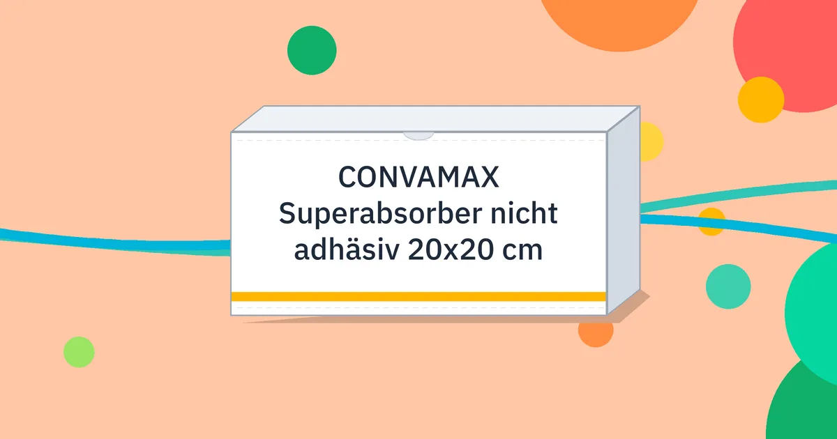 Symbolbild: Packung mit der Aufschrift CONVAMAX Superabsorber nicht adhäsiv 20x20 cm (PZN 20141346) – Verfügbarkeit und Bezug in Apotheken in Frankfurt am Main