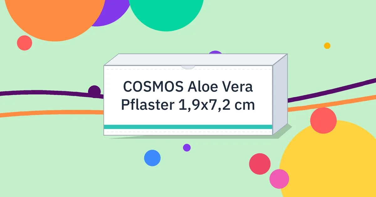 Symbolbild: Packung mit der Aufschrift COSMOS Aloe Vera Pflaster 1,9x7,2 cm (PZN 19485810) – Verfügbarkeit und Bezug in Apotheken in Frankfurt am Main