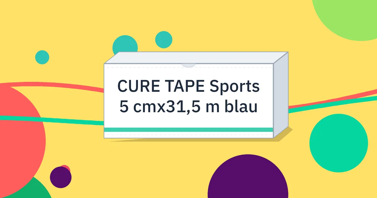 Symbolbild: Packung mit der Aufschrift CURE TAPE Sports 5 cmx31,5 m blau (PZN 19711979) – Verfügbarkeit und Bezug in Apotheken in Frankfurt am Main