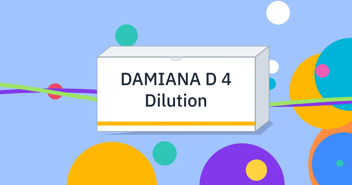 Symbolbild: Packung mit der Aufschrift DAMIANA D 4 Dilution (PZN 02612701) – Verfügbarkeit und Bezug in Apotheken in Frankfurt am Main