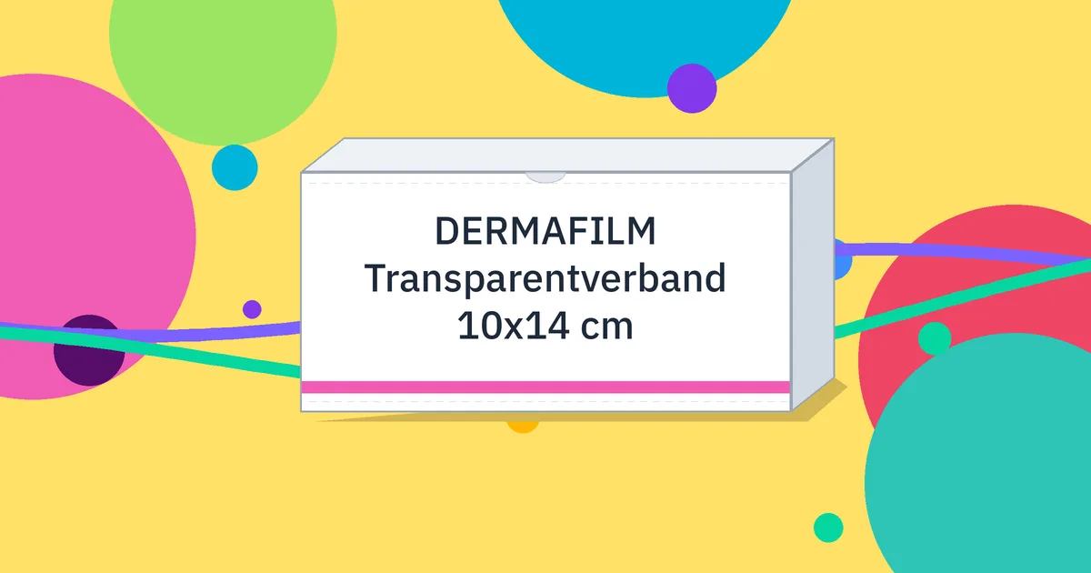 Symbolbild: Packung mit der Aufschrift DERMAFILM Transparentverband 10x14 cm (PZN 17610719) – Verfügbarkeit und Bezug in Apotheken in Frankfurt am Main
