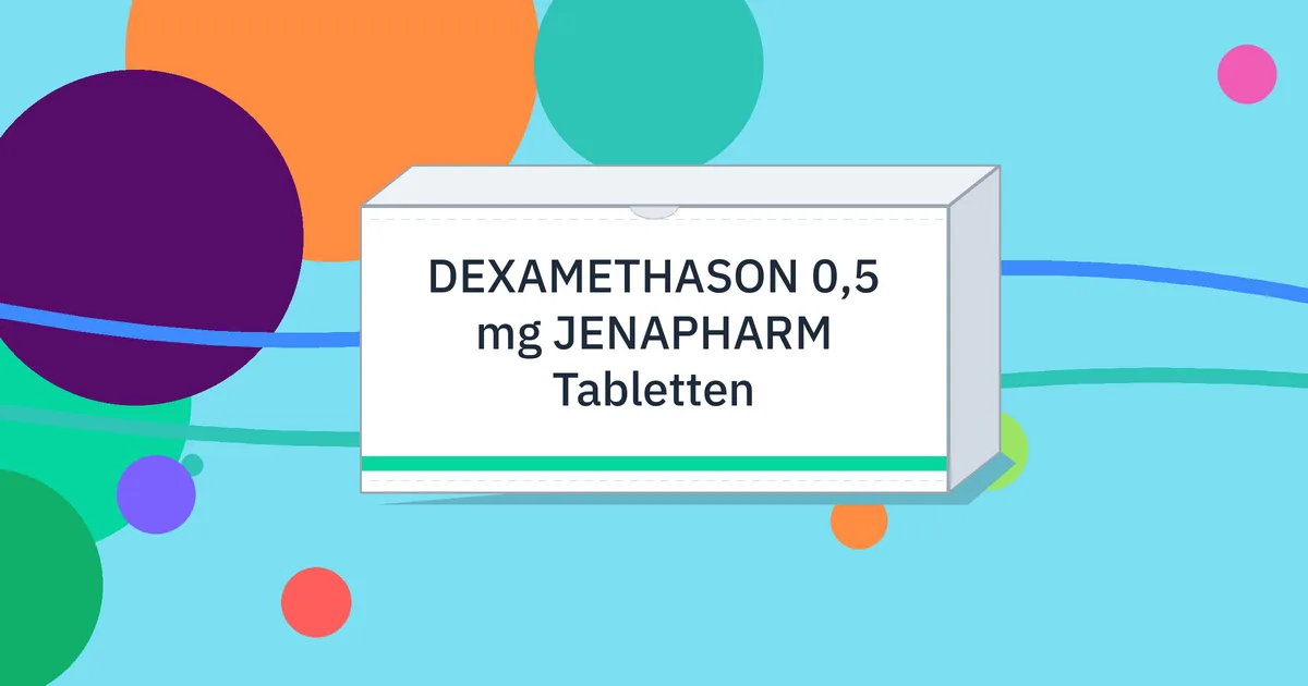 Symbolbild: Packung mit der Aufschrift DEXAMETHASON 0,5 mg JENAPHARM Tabletten (PZN 04007832) – Verfügbarkeit und Bezug in Apotheken in Frankfurt am Main