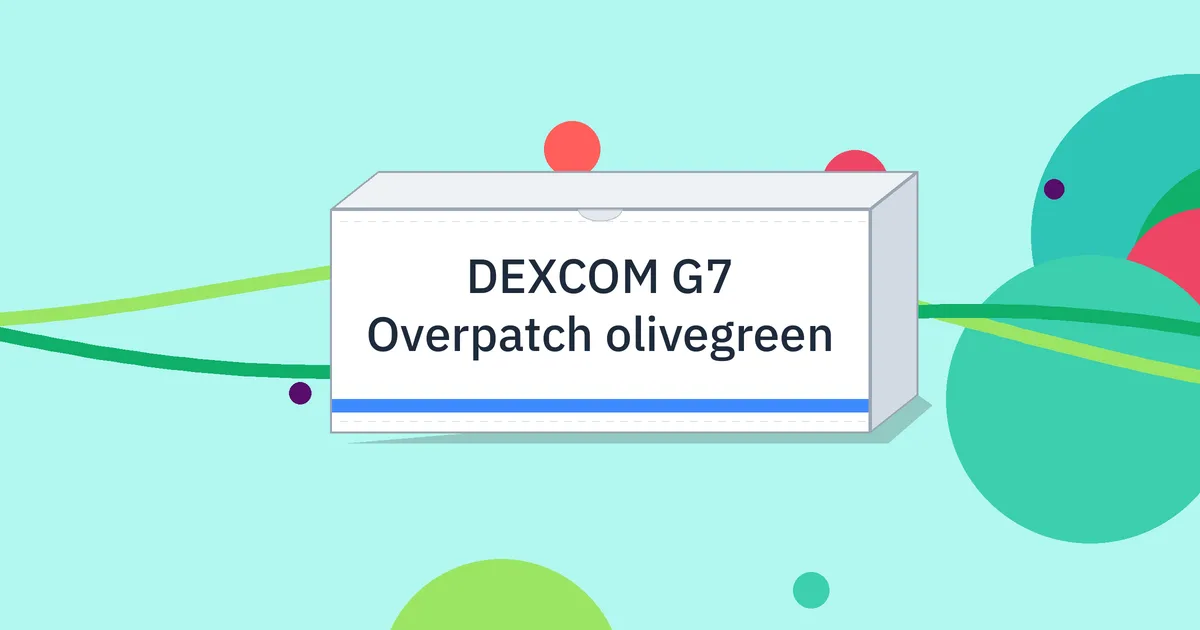 Symbolbild: Packung mit der Aufschrift DEXCOM G7 Overpatch olivegreen (PZN 19868439) – Verfügbarkeit und Bezug in Apotheken in Frankfurt am Main
