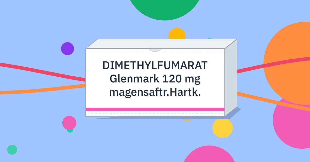 Symbolbild: Packung mit der Aufschrift DIMETHYLFUMARAT Glenmark 120 mg magensaftr.Hartk. (PZN 19181139) – Verfügbarkeit und Bezug in Apotheken in Frankfurt am Main