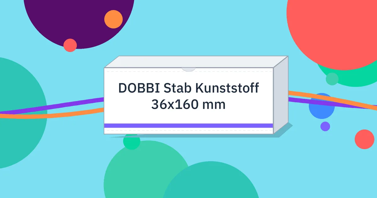 Symbolbild: Packung mit der Aufschrift DOBBI Stab Kunststoff 36x160 mm (PZN 05452014) – Verfügbarkeit und Bezug in Apotheken in Frankfurt am Main
