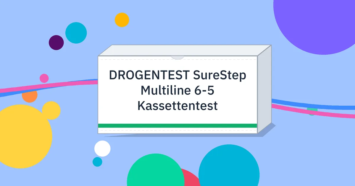 Symbolbild: Packung mit der Aufschrift DROGENTEST SureStep Multiline 6-5 Kassettentest (PZN 16589472) – Verfügbarkeit und Bezug in Apotheken in Frankfurt am Main