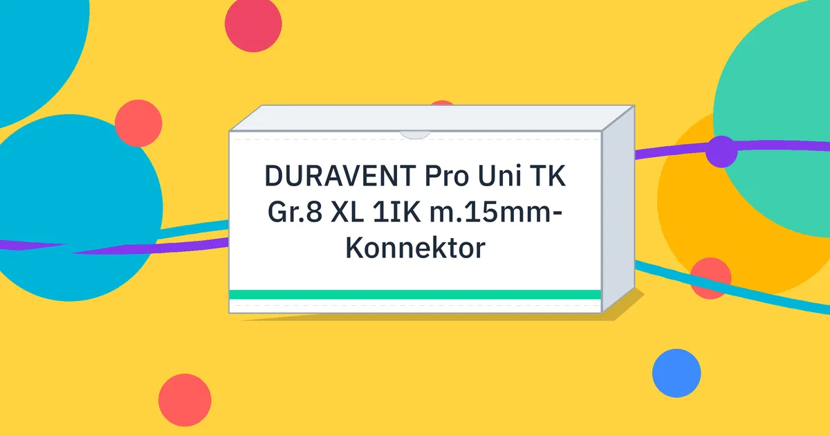 Symbolbild: Packung mit der Aufschrift DURAVENT Pro Uni TK Gr.8 XL 1IK m.15mm-Konnektor (PZN 19242929) – Verfügbarkeit und Bezug in Apotheken in Frankfurt am Main
