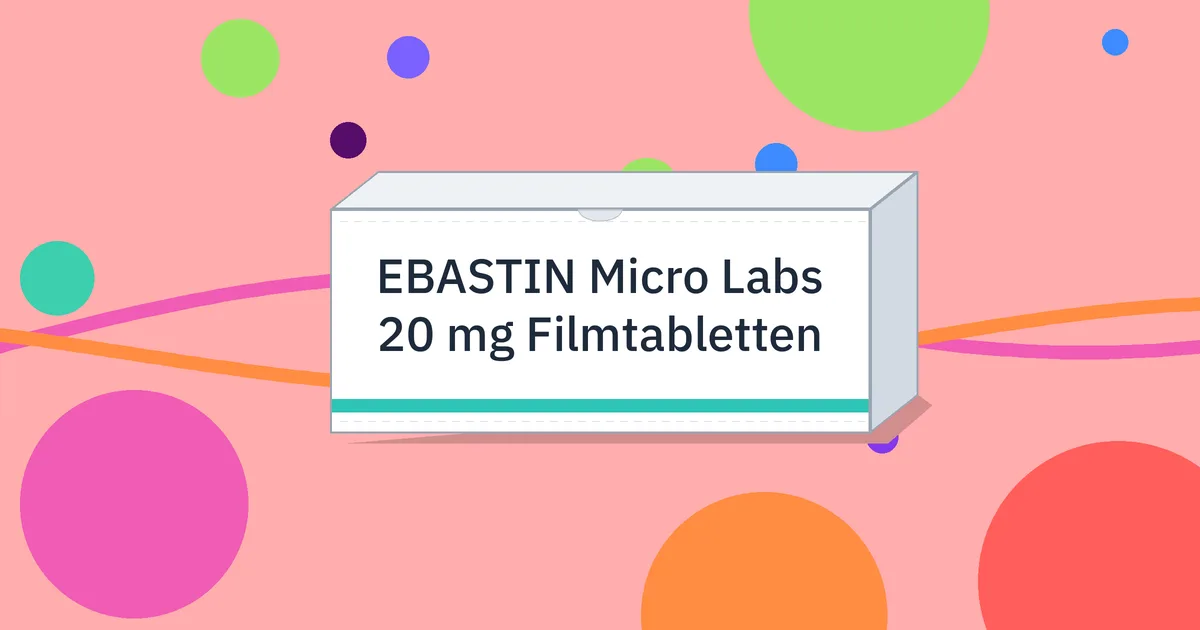 Symbolbild: Packung mit der Aufschrift EBASTIN Micro Labs 20 mg Filmtabletten (PZN 16568576) – Verfügbarkeit und Bezug in Apotheken in Frankfurt am Main