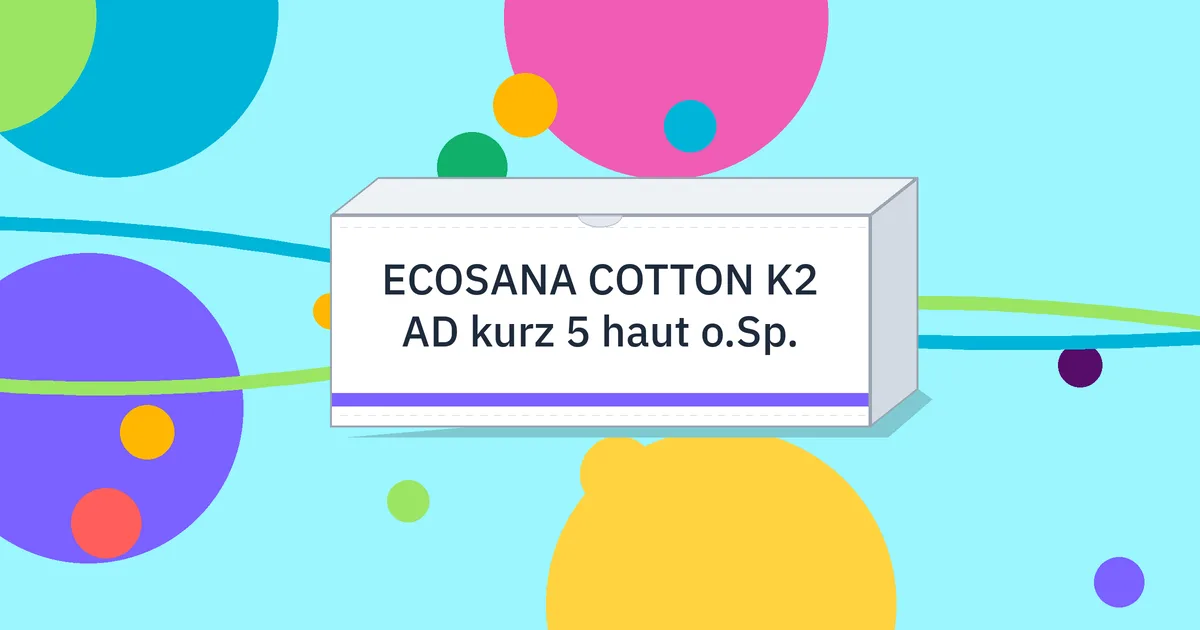 Symbolbild: Packung mit der Aufschrift ECOSANA COTTON K2 AD kurz 5 haut o.Sp. (PZN 16948149) – Verfügbarkeit und Bezug in Apotheken in Frankfurt am Main