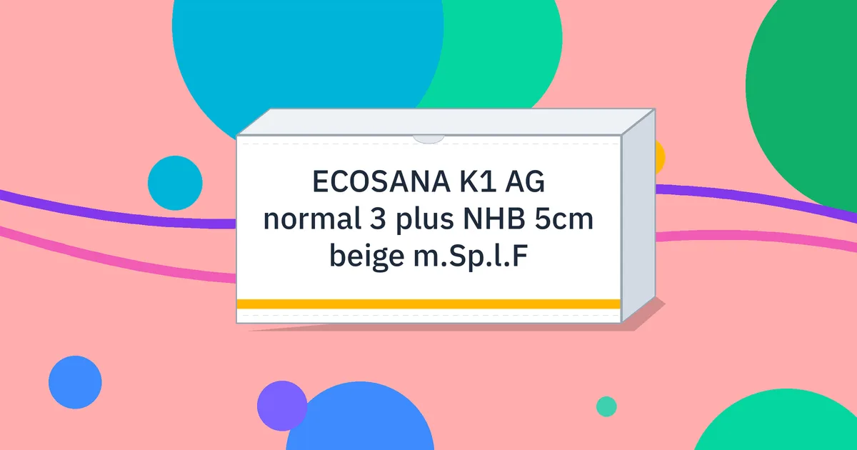 Symbolbild: Packung mit der Aufschrift ECOSANA K1 AG normal 3 plus NHB 5cm beige m.Sp.l.F (PZN 04727590) – Verfügbarkeit und Bezug in Apotheken in Frankfurt am Main