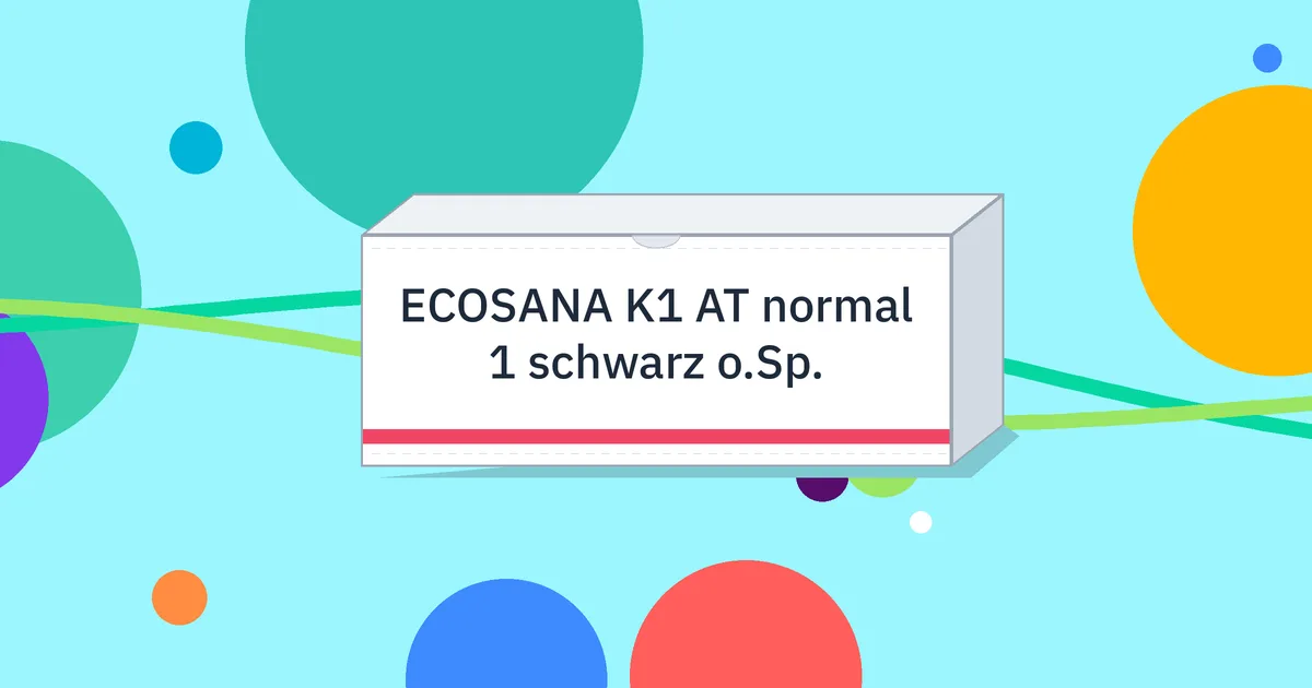 Symbolbild: Packung mit der Aufschrift ECOSANA K1 AT normal 1 schwarz o.Sp. (PZN 04731114) – Verfügbarkeit und Bezug in Apotheken in Frankfurt am Main