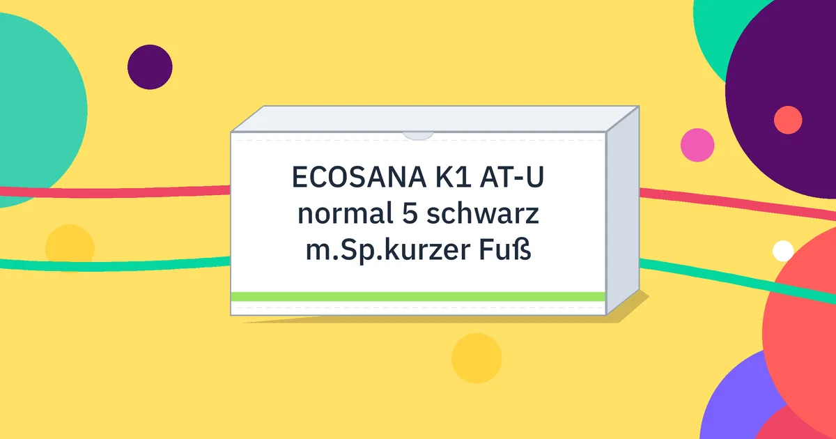 Symbolbild: Packung mit der Aufschrift ECOSANA K1 AT-U normal 5 schwarz m.Sp.kurzer Fuß (PZN 04734420) – Verfügbarkeit und Bezug in Apotheken in Frankfurt am Main