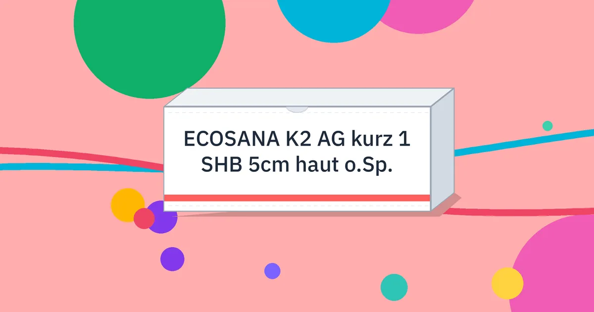 Symbolbild: Packung mit der Aufschrift ECOSANA K2 AG kurz 1 SHB 5cm haut o.Sp. (PZN 01384853) – Verfügbarkeit und Bezug in Apotheken in Frankfurt am Main