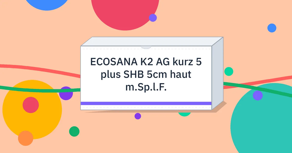 Symbolbild: Packung mit der Aufschrift ECOSANA K2 AG kurz 5 plus SHB 5cm haut m.Sp.l.F. (PZN 10955763) – Verfügbarkeit und Bezug in Apotheken in Frankfurt am Main