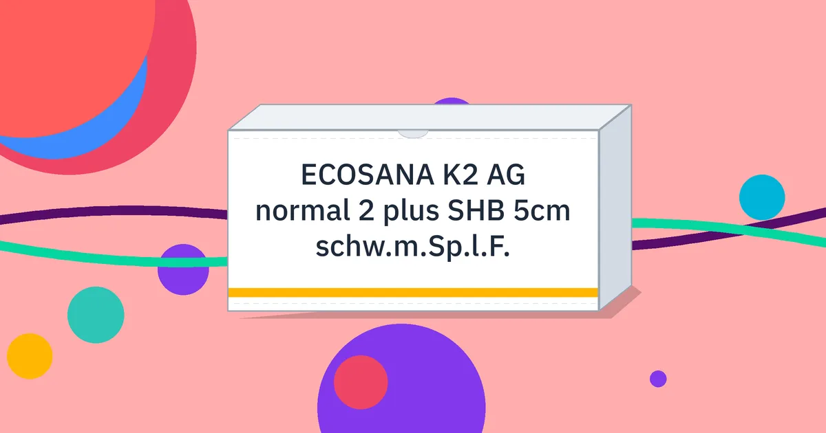 Symbolbild: Packung mit der Aufschrift ECOSANA K2 AG normal 2 plus SHB 5cm schw.m.Sp.l.F. (PZN 10957420) – Verfügbarkeit und Bezug in Apotheken in Frankfurt am Main