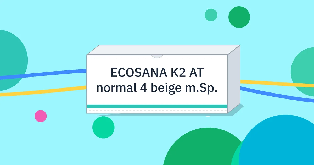 Symbolbild: Packung mit der Aufschrift ECOSANA K2 AT normal 4 beige m.Sp. (PZN 01559471) – Verfügbarkeit und Bezug in Apotheken in Frankfurt am Main