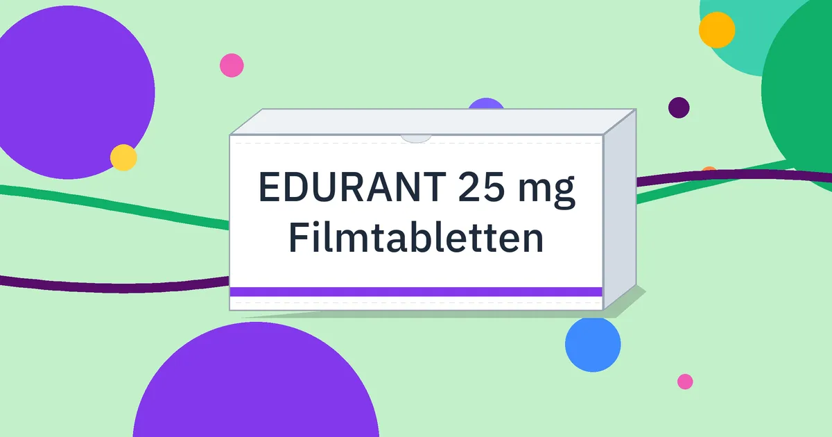 Symbolbild: Packung mit der Aufschrift EDURANT 25 mg Filmtabletten (PZN 11578920) – Verfügbarkeit und Bezug in Apotheken in Frankfurt am Main