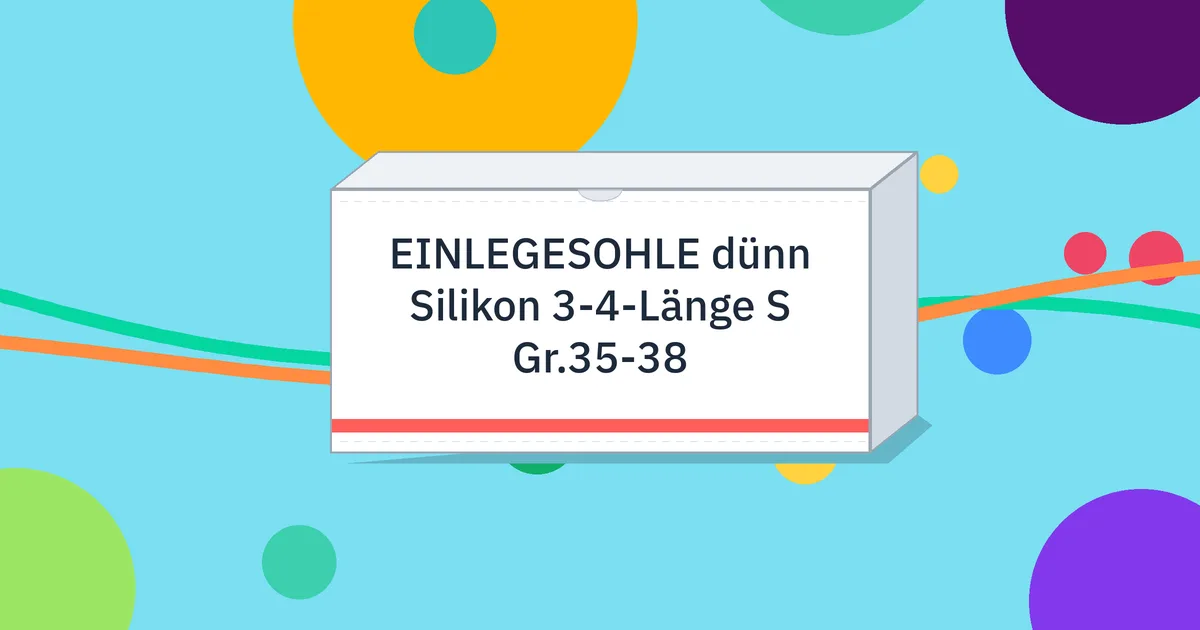 Symbolbild: Packung mit der Aufschrift EINLEGESOHLE dünn Silikon 3-4-Länge S Gr.35-38 (PZN 19073059) – Verfügbarkeit und Bezug in Apotheken in Frankfurt am Main