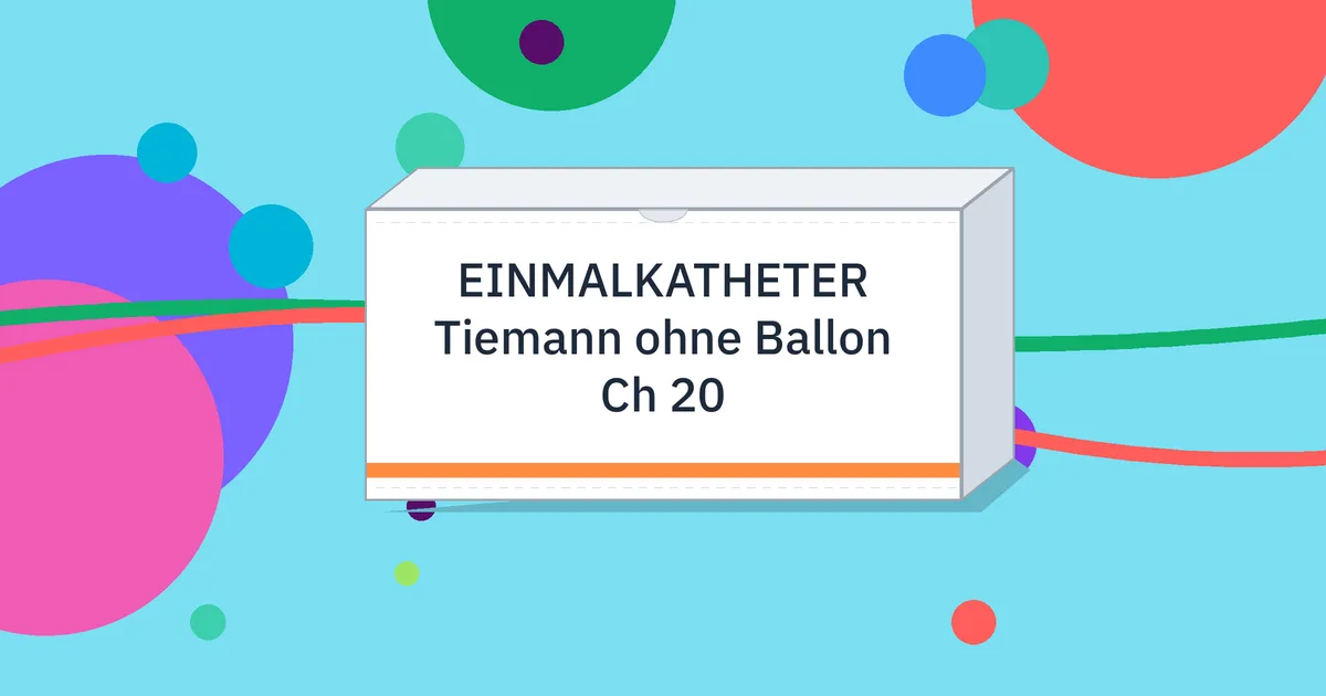 Symbolbild: Packung mit der Aufschrift EINMALKATHETER Tiemann ohne Ballon Ch 20 (PZN 00052238) – Verfügbarkeit und Bezug in Apotheken in Frankfurt am Main