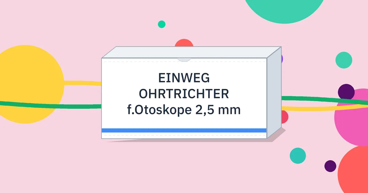 Symbolbild: Packung mit der Aufschrift EINWEG OHRTRICHTER f.Otoskope 2,5 mm (PZN 09293630) – Verfügbarkeit und Bezug in Apotheken in Frankfurt am Main