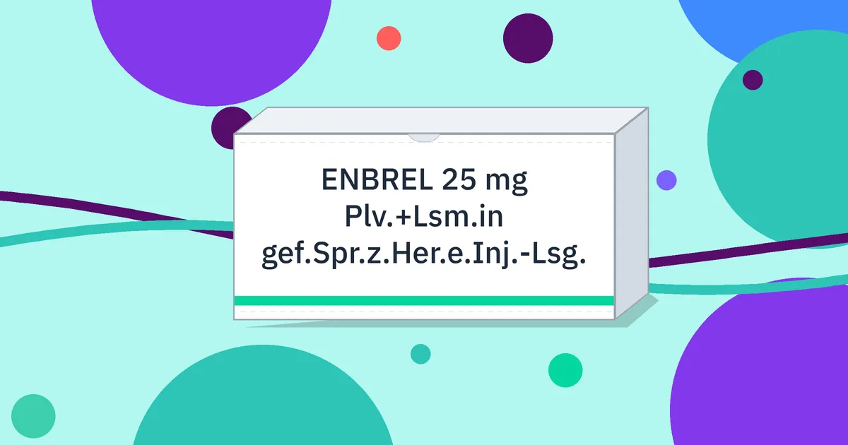 Symbolbild: Packung mit der Aufschrift ENBREL 25 mg Plv.+Lsm.in gef.Spr.z.Her.e.Inj.-Lsg. (PZN 00676660) – Verfügbarkeit und Bezug in Apotheken in Frankfurt am Main
