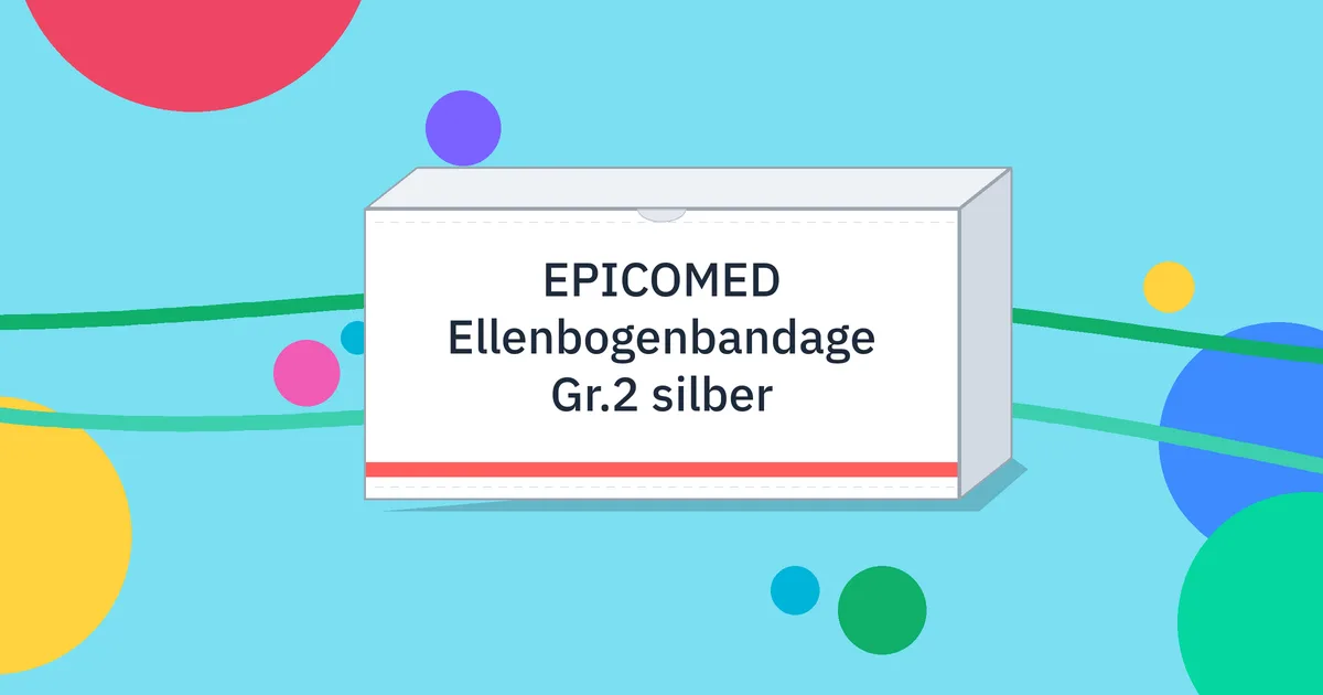 Symbolbild: Packung mit der Aufschrift EPICOMED Ellenbogenbandage Gr.2 silber (PZN 18491323) – Verfügbarkeit und Bezug in Apotheken in Frankfurt am Main