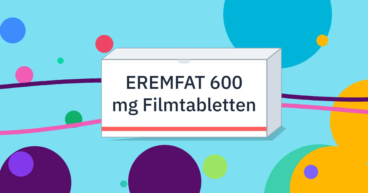 Symbolbild: Packung mit der Aufschrift EREMFAT 600 mg Filmtabletten (PZN 19168512) – Verfügbarkeit und Bezug in Apotheken in Frankfurt am Main