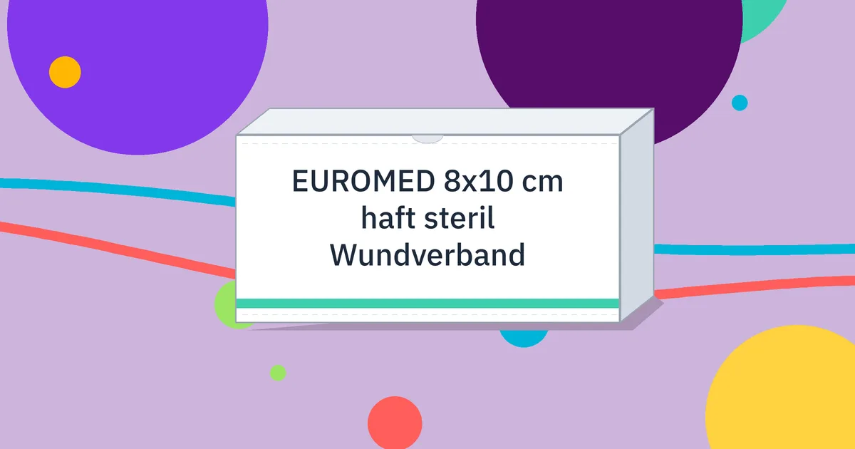 Symbolbild: Packung mit der Aufschrift EUROMED 8x10 cm haft steril Wundverband (PZN 20739084) – Verfügbarkeit und Bezug in Apotheken in Frankfurt am Main