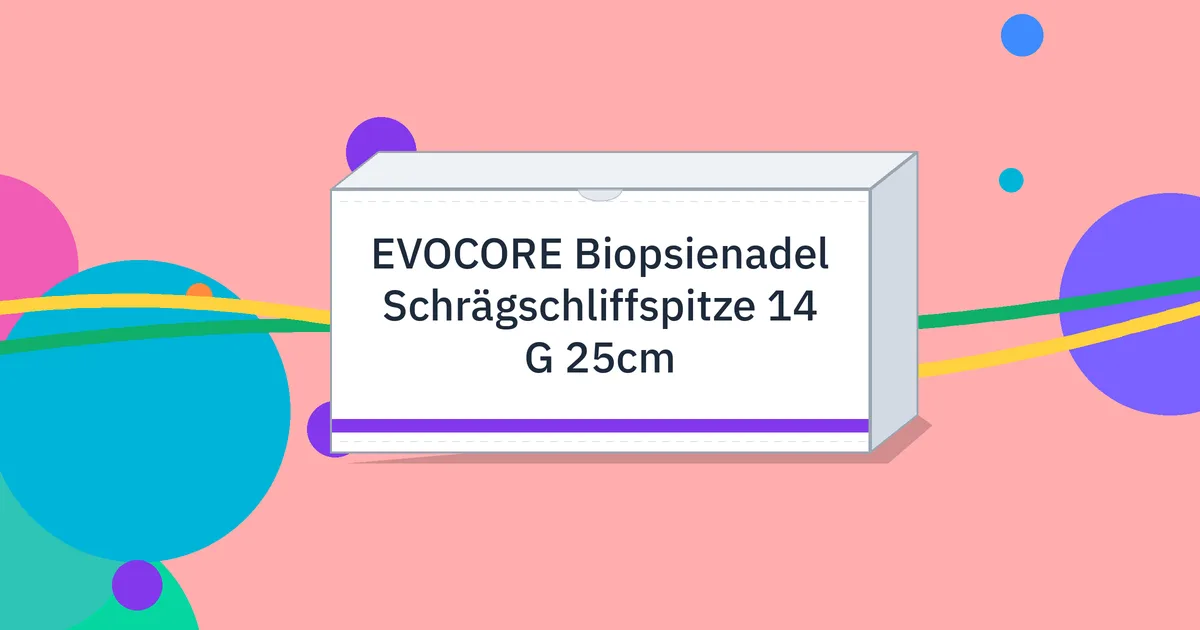 Symbolbild: Packung mit der Aufschrift EVOCORE Biopsienadel Schrägschliffspitze 14 G 25cm (PZN 11655201) – Verfügbarkeit und Bezug in Apotheken in Frankfurt am Main