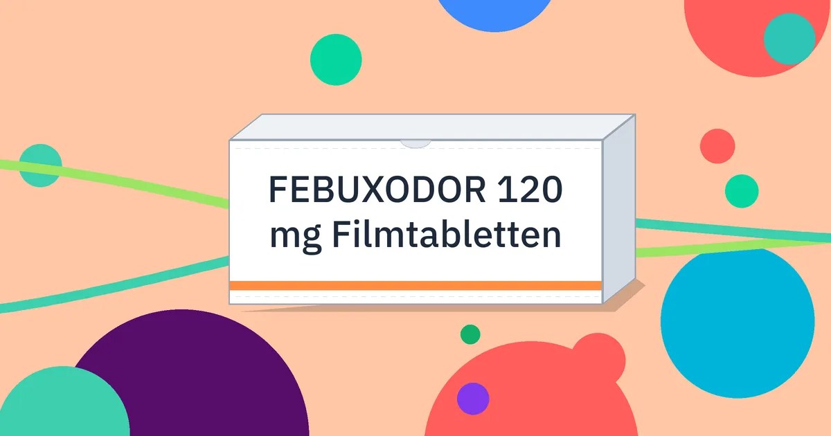 Symbolbild: Packung mit der Aufschrift FEBUXODOR 120 mg Filmtabletten (PZN 15426101) – Verfügbarkeit und Bezug in Apotheken in Frankfurt am Main