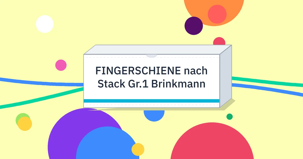 Symbolbild: Packung mit der Aufschrift FINGERSCHIENE nach Stack Gr.1 Brinkmann (PZN 03161123) – Verfügbarkeit und Bezug in Apotheken in Frankfurt am Main