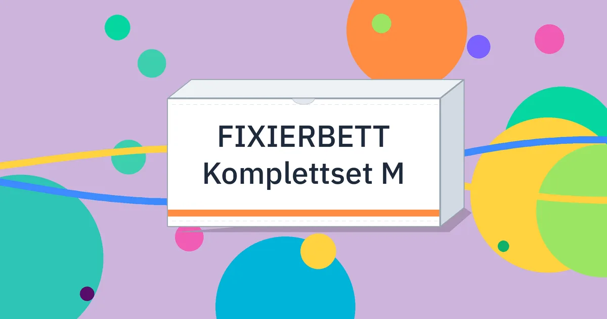 Symbolbild: Packung mit der Aufschrift FIXIERBETT Komplettset M (PZN 16826989) – Verfügbarkeit und Bezug in Apotheken in Frankfurt am Main