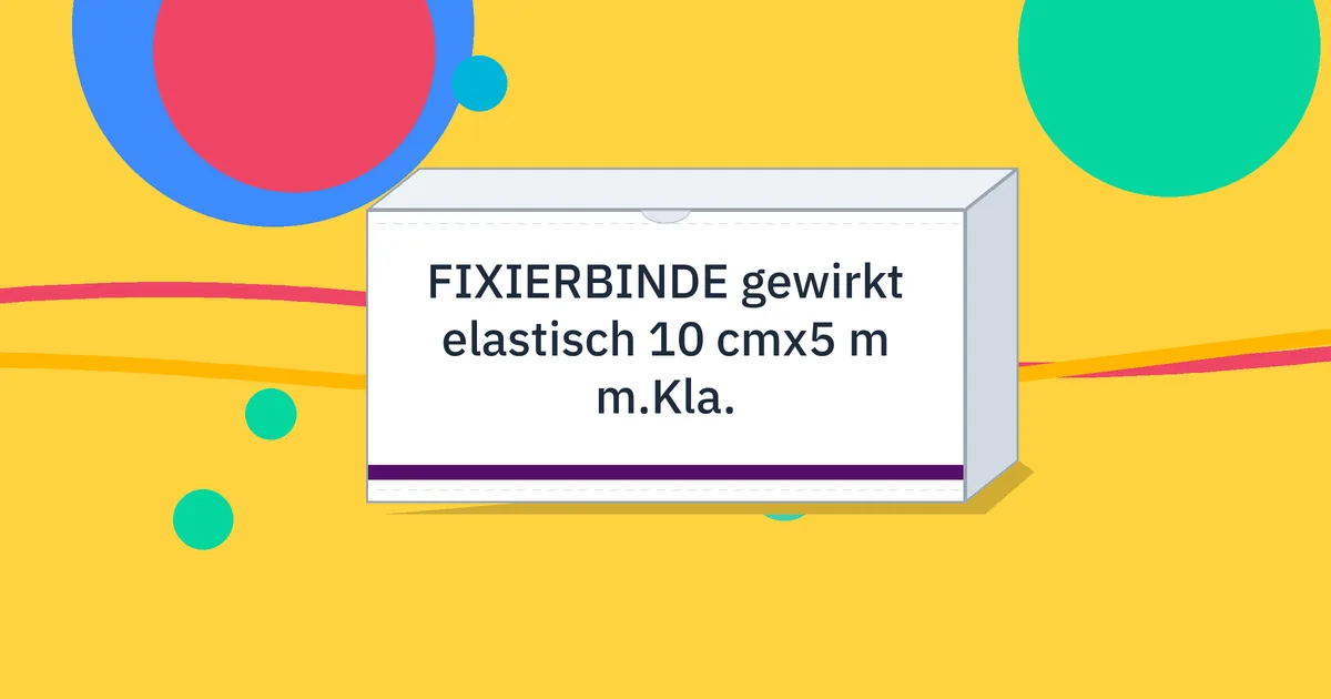 Symbolbild: Packung mit der Aufschrift FIXIERBINDE gewirkt elastisch 10 cmx5 m m.Kla. (PZN 06931917) – Verfügbarkeit und Bezug in Apotheken in Frankfurt am Main
