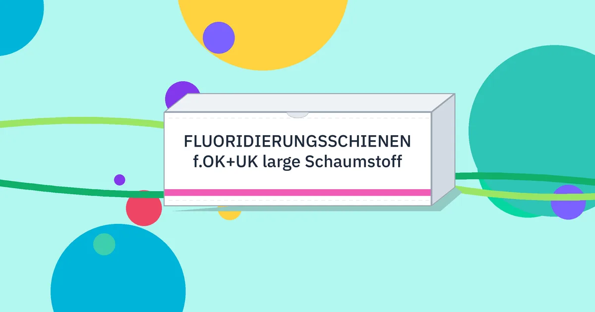 Symbolbild: Packung mit der Aufschrift FLUORIDIERUNGSSCHIENEN f.OK+UK large Schaumstoff (PZN 10182769) – Verfügbarkeit und Bezug in Apotheken in Frankfurt am Main