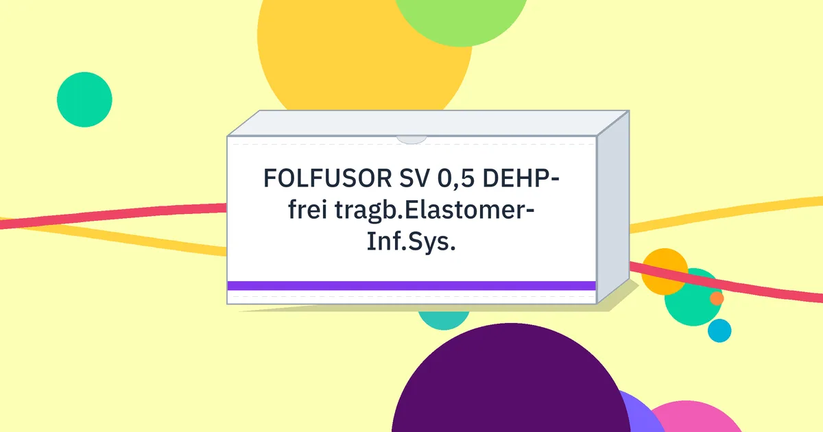 Symbolbild: Packung mit der Aufschrift FOLFUSOR SV 0,5 DEHP-frei tragb.Elastomer-Inf.Sys. (PZN 14003717) – Verfügbarkeit und Bezug in Apotheken in Frankfurt am Main